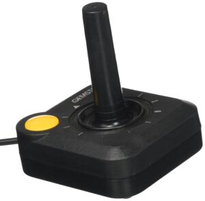 gemstik video game joystick wired controller for atari 2600 video game (yellow button/silver lettering/black body version)(atari 2600 version) made in taiwan