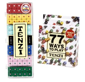 tenzi party pack dice game bundle with 77 ways to play a fun, fast frenzy for the whole family - 6 sets of 10 colored dice - colors may vary