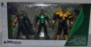 sdcc 2013 dc comics super heroes black hand, green lantern sinestro, arkillo & dex-starr action figure 4-pack