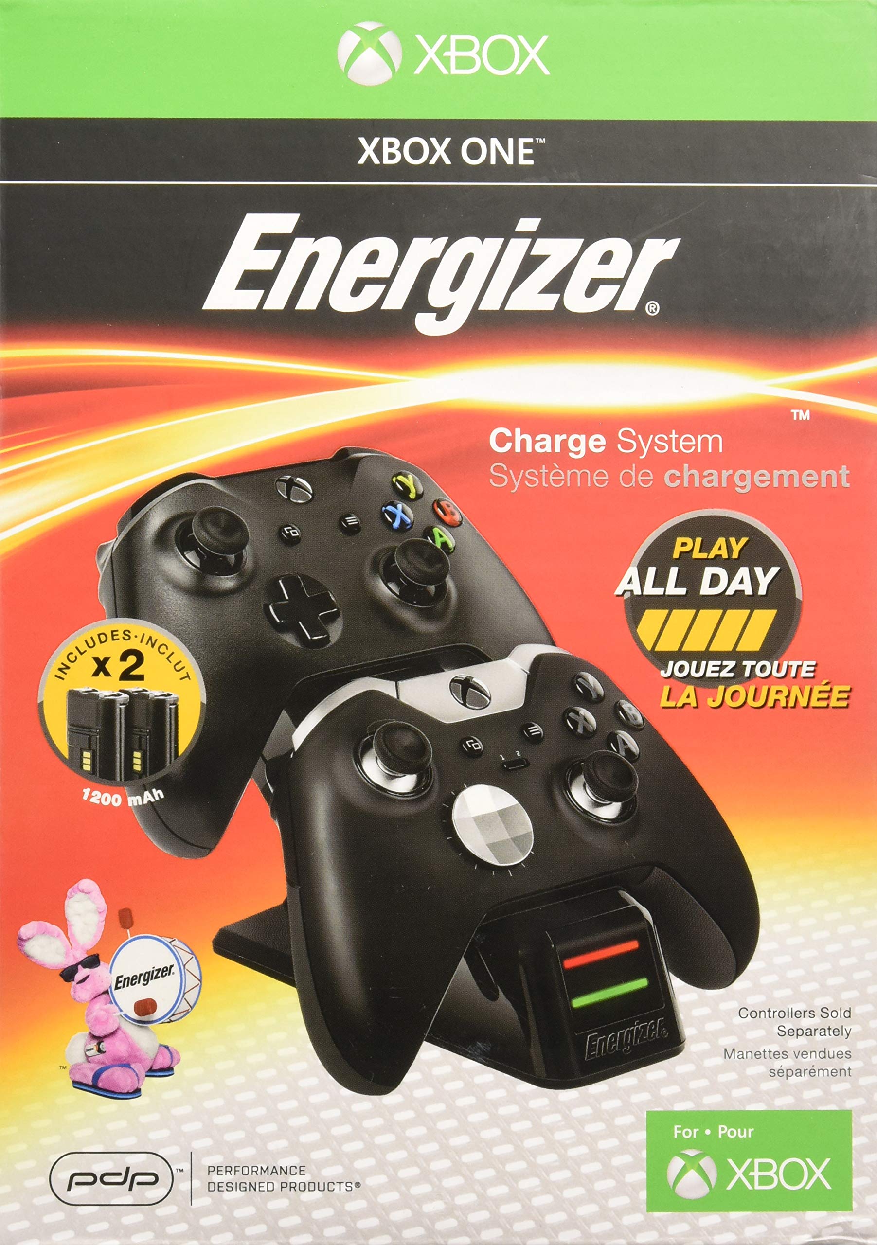 PDP Gaming Energizer Dual Controller Charging System, Two Rechargeable Battery Packs: Black - Xbox One