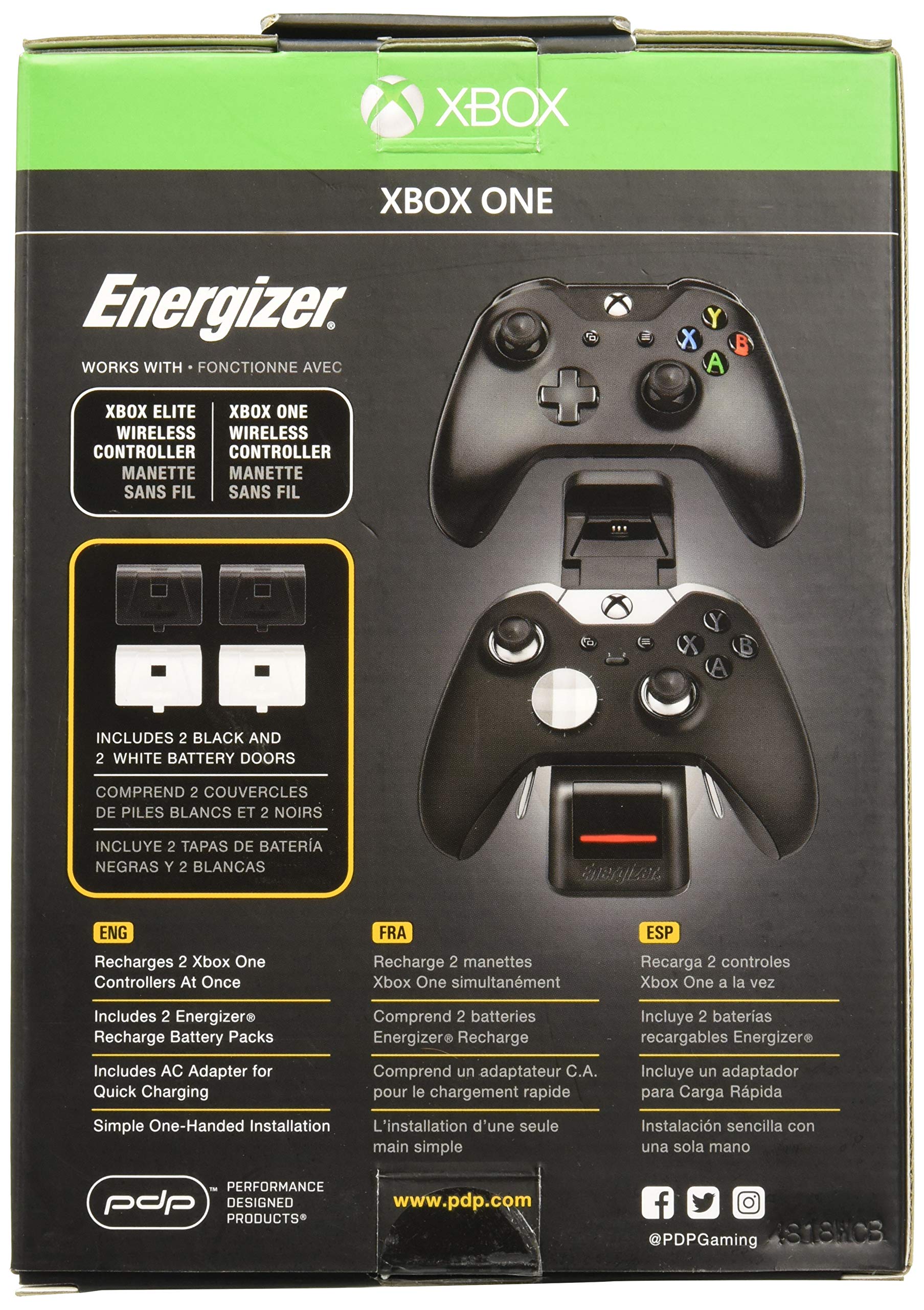 PDP Gaming Energizer Dual Controller Charging System, Two Rechargeable Battery Packs: Black - Xbox One