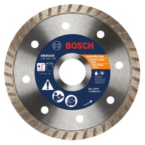 bosch db4542s 4-1/2 in. standard turbo rim diamond blade with 7/8 in. arbor for smooth cut wet/dry cutting applications in concrete, brick, stone, masonry