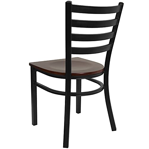 Flash Furniture 4 Pk. HERCULES Series Brown/black Ladder Back Metal Restaurant Chair - Mahogany Wood Seat