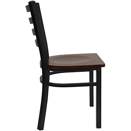 Flash Furniture 4 Pk. HERCULES Series Brown/black Ladder Back Metal Restaurant Chair - Mahogany Wood Seat