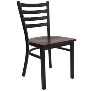 Flash Furniture 4 Pk. HERCULES Series Brown/black Ladder Back Metal Restaurant Chair - Mahogany Wood Seat