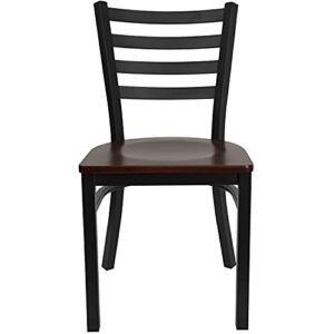 Flash Furniture 4 Pk. HERCULES Series Brown/black Ladder Back Metal Restaurant Chair - Mahogany Wood Seat