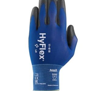 Ansell HyFlex 11-618 Nylon Light Duty Multi-Purpose Glove with Knitwrist, Abrasion/Cut Resistant, Size 8, Blue (Pack of 12 Pair)