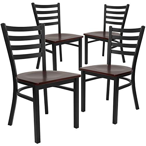 Flash Furniture 4 Pk. HERCULES Series Brown/black Ladder Back Metal Restaurant Chair - Mahogany Wood Seat