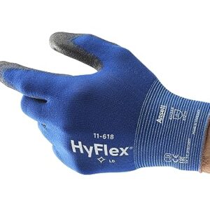 Ansell HyFlex 11-618 Nylon Light Duty Multi-Purpose Glove with Knitwrist, Abrasion/Cut Resistant, Size 8, Blue (Pack of 12 Pair)