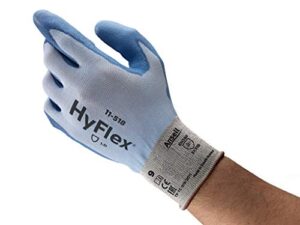 hyflex 11-518 cut resistant work gloves for men and women in nylon, extra thin, working glove for mechanics, automotive, industrial or home-improvement environment, blue, size medium (12 pairs)