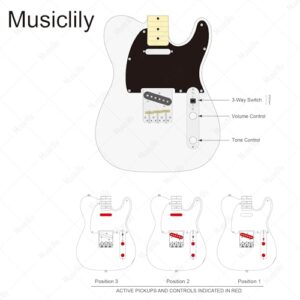 Musiclily Loaded Tele Control Plate Pre-Wired 3-Way Control Plate Wiring Harness with Tone Volume Control Knob for Fender for Telecaster Style Electric Guitar, Chrome