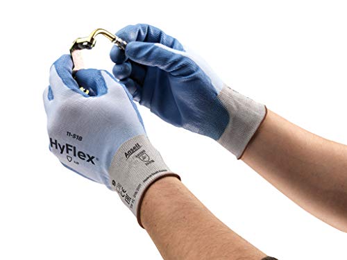 HyFlex 11-518 Cut Resistant Work Gloves for Men and Women in Nylon, Extra Thin, Working Glove for Mechanics, Automotive, Industrial or Home-improvement environment, Blue, Size Medium (12 Pairs)