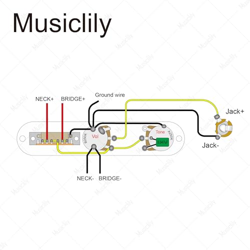 Musiclily Loaded Tele Control Plate Pre-Wired 3-Way Control Plate Wiring Harness with Tone Volume Control Knob for Fender for Telecaster Style Electric Guitar, Chrome