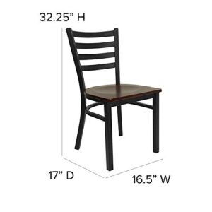 Flash Furniture 4 Pk. HERCULES Series Brown/black Ladder Back Metal Restaurant Chair - Mahogany Wood Seat