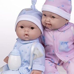 JC Toys Twins 13" Realistic Soft Body Baby Dolls Berenguer Boutique | Twins Gift Set with Removable Outfits and Accessories | Pink and Blue | Caucasian | Ages 2+