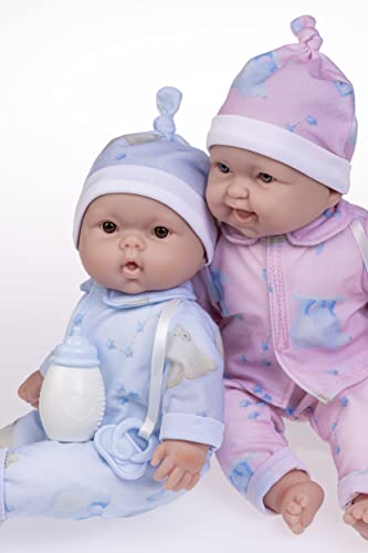 JC Toys Twins 13" Realistic Soft Body Baby Dolls Berenguer Boutique | Twins Gift Set with Removable Outfits and Accessories | Pink and Blue | Caucasian | Ages 2+