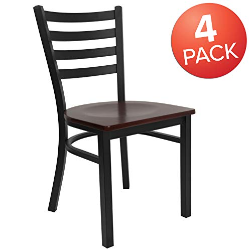 Flash Furniture 4 Pk. HERCULES Series Brown/black Ladder Back Metal Restaurant Chair - Mahogany Wood Seat