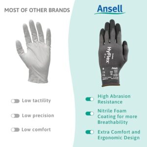 Ansell HyFlex 11-840 Ergonomic Abrasion-Resistant Nylon Spandex Nitrile Coated Industrial Gloves for Automotive, Fabrication - Med (8) Grey (12 Pairs)