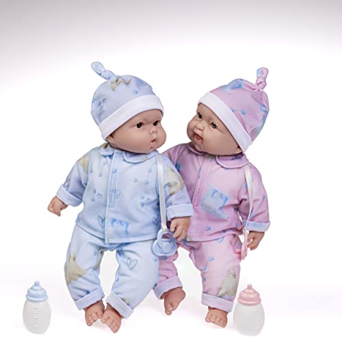 JC Toys Twins 13" Realistic Soft Body Baby Dolls Berenguer Boutique | Twins Gift Set with Removable Outfits and Accessories | Pink and Blue | Caucasian | Ages 2+