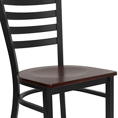 Flash Furniture 4 Pk. HERCULES Series Brown/black Ladder Back Metal Restaurant Chair - Mahogany Wood Seat