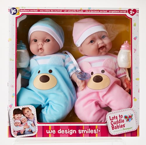 JC Toys Twins 13" Realistic Soft Body Baby Dolls Berenguer Boutique | Twins Gift Set with Removable Outfits and Accessories | Pink and Blue | Caucasian | Ages 2+