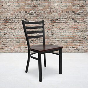 flash furniture 4 pk. hercules series brown/black ladder back metal restaurant chair - mahogany wood seat