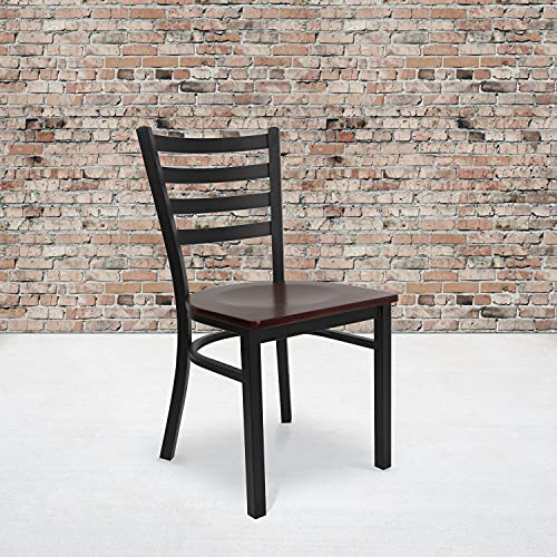 Flash Furniture 4 Pk. HERCULES Series Brown/black Ladder Back Metal Restaurant Chair - Mahogany Wood Seat