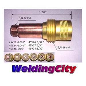 WeldingCity TIG Welding Torch Accessory Kit for Gas Lens Setup .040"-1/16"-3/32"-1/8" Collet-Gas Lens-Ceramic Cup-Gasket-Back Cap for Torch 17, 18 and 26 Miller Lincoln Hobart ESAB Weldcraft (T6)