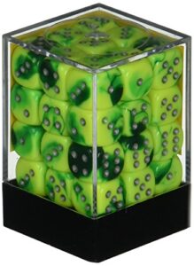 green yellow with silver gemini dice d6 12mm set of 36