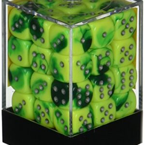 Green Yellow with Silver Gemini Dice D6 12mm Set of 36