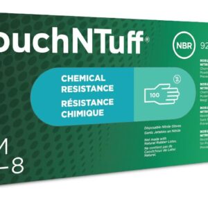 Ansell TouchNTuff 92-600 Nitrile Lightweight Glove with Beaded Cuff, Chemical/Splash Resistance, Powder Free, 4.7mil Thickness, 240mm Length, Size 10, Green (Box of 100)