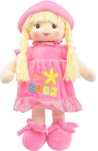 linzy plush 17.5'' pink niobe sweet cakes rag doll for girls, soft plush doll,sleeping cuddle buddy for toddlers, infants and babies, muñecas de trapo para niña, first doll for kids