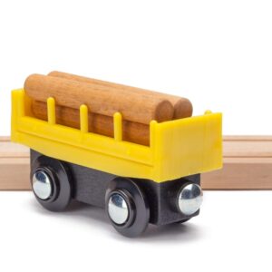 Maxim Enterprise, inc. Log Car for Wooden Railway, 5 Piece Kids Train Set with Magnetic Link and Removable Logs, Compatible with Thomas and Friends, Brio Train Sets & Major Brand Wooden Railway