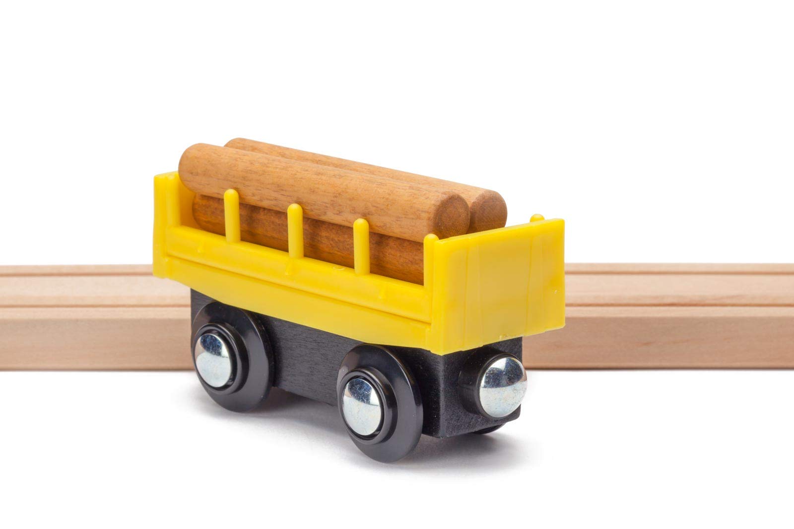 Maxim Enterprise, inc. Log Car for Wooden Railway, 5 Piece Kids Train Set with Magnetic Link and Removable Logs, Compatible with Thomas and Friends, Brio Train Sets & Major Brand Wooden Railway