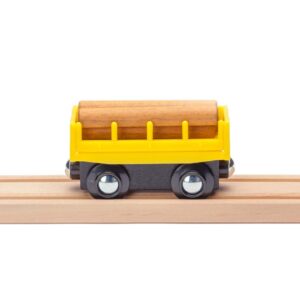 Maxim Enterprise, inc. Log Car for Wooden Railway, 5 Piece Kids Train Set with Magnetic Link and Removable Logs, Compatible with Thomas and Friends, Brio Train Sets & Major Brand Wooden Railway