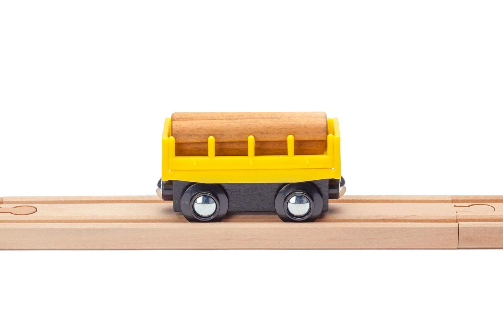 Maxim Enterprise, inc. Log Car for Wooden Railway, 5 Piece Kids Train Set with Magnetic Link and Removable Logs, Compatible with Thomas and Friends, Brio Train Sets & Major Brand Wooden Railway