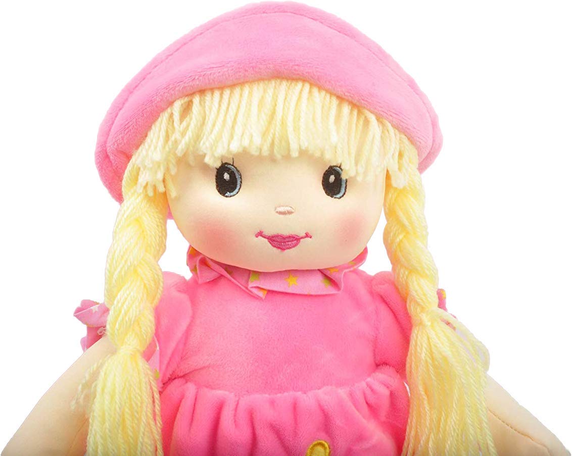 Linzy Plush 17.5'' Pink Niobe Sweet Cakes Rag Doll for Girls, Soft Plush Doll,Sleeping Cuddle Buddy for Toddlers, Infants and Babies, Muñecas de Trapo para Niña, First Doll for Kids