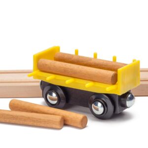 Maxim Enterprise, inc. Log Car for Wooden Railway, 5 Piece Kids Train Set with Magnetic Link and Removable Logs, Compatible with Thomas and Friends, Brio Train Sets & Major Brand Wooden Railway