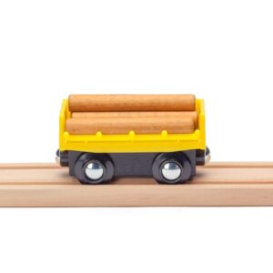 Maxim Enterprise, inc. Log Car for Wooden Railway, 5 Piece Kids Train Set with Magnetic Link and Removable Logs, Compatible with Thomas and Friends, Brio Train Sets & Major Brand Wooden Railway