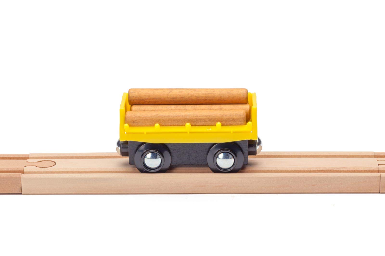 Maxim Enterprise, inc. Log Car for Wooden Railway, 5 Piece Kids Train Set with Magnetic Link and Removable Logs, Compatible with Thomas and Friends, Brio Train Sets & Major Brand Wooden Railway