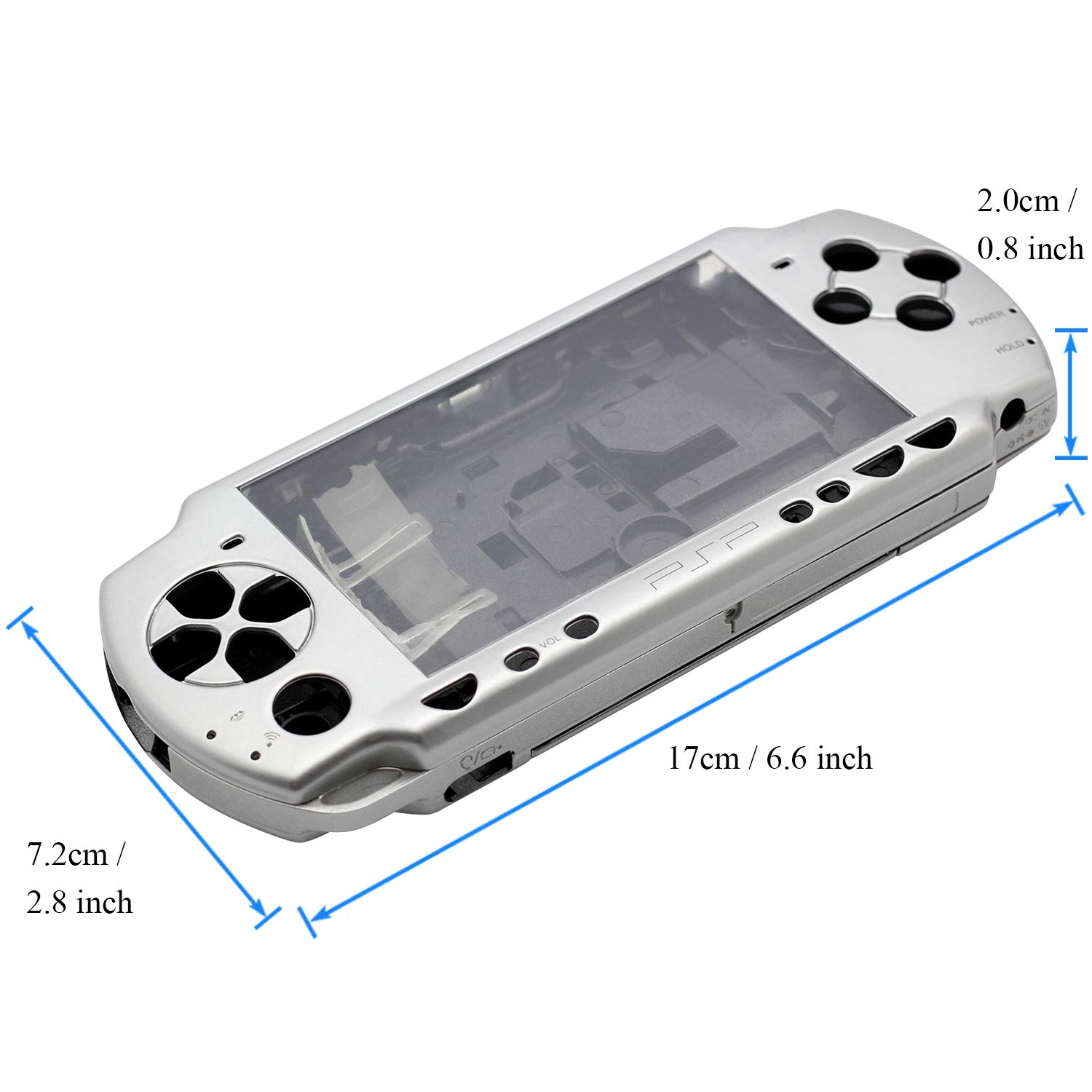 OSTENT Full Housing Shell Faceplate Case Parts Replacement for Sony PSP 2000 Console Color Silver