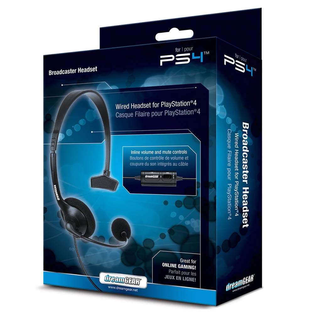 dreamGEAR Broadcaster Wired Headset for the PS4 with Flexible Boom Microphone and Inline Volume/Mute Control