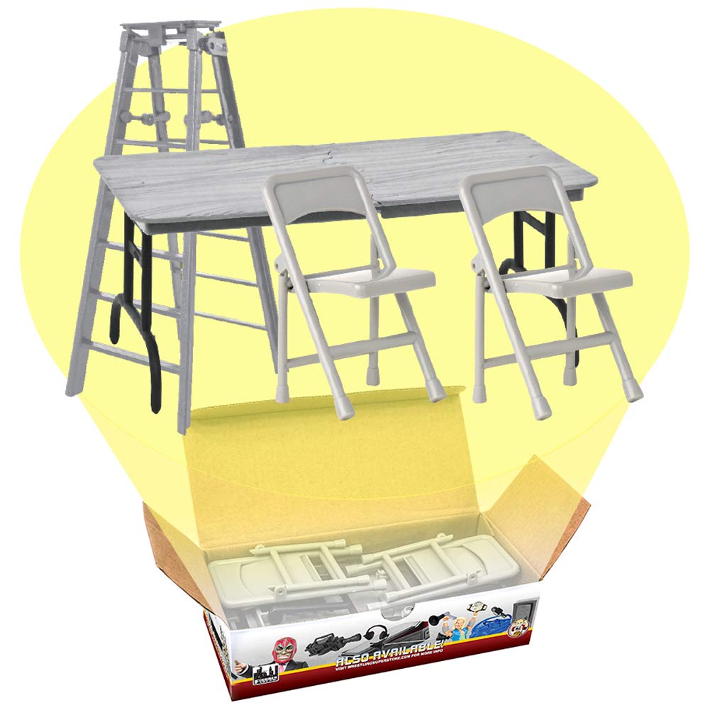 ULTIMATE Ladder, Table & Chairs Silver Playset for Wrestling Action Figures