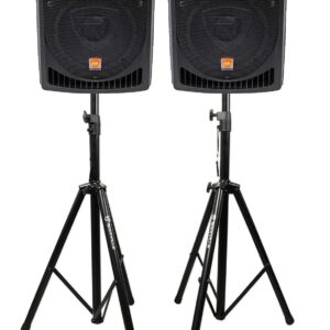 Pair Rockville Power Gig RPG8 8" Powered Active 800 Watt 2-Way DJ PA Speakers