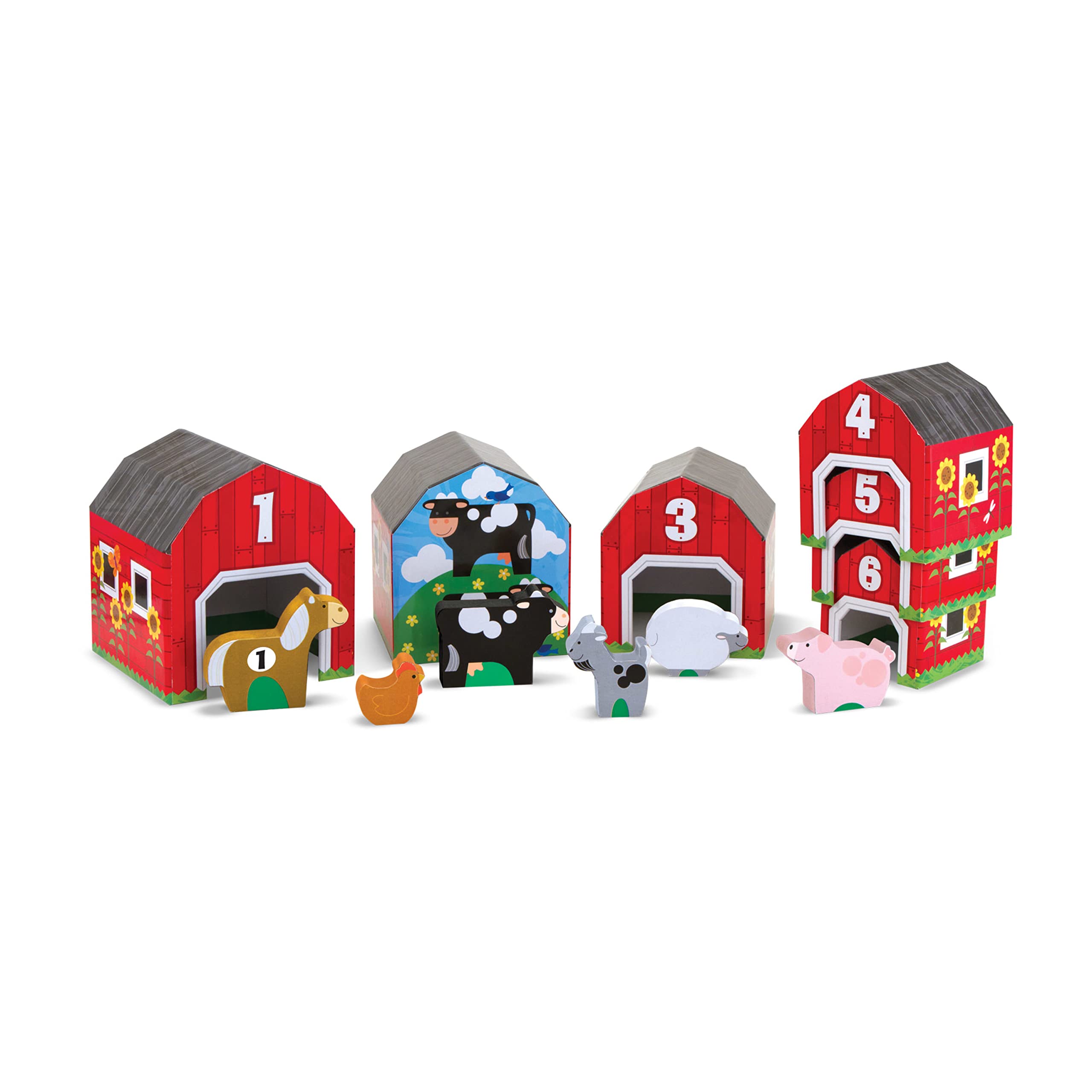 Melissa & Doug Nesting and Sorting Barns and Animals With 6 Numbered Barns and Matching Wooden Animals - Numbers Learning Toys, Sorting And Stacking Toys For Toddlers Ages 2+