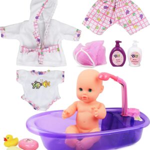 Liberty Imports Baby Bath Toys 13-Inch Little Newborn Doll Bath Set - Real Working Bathtub with Detachable Shower Spray and Accessories for Kids Pretend Play