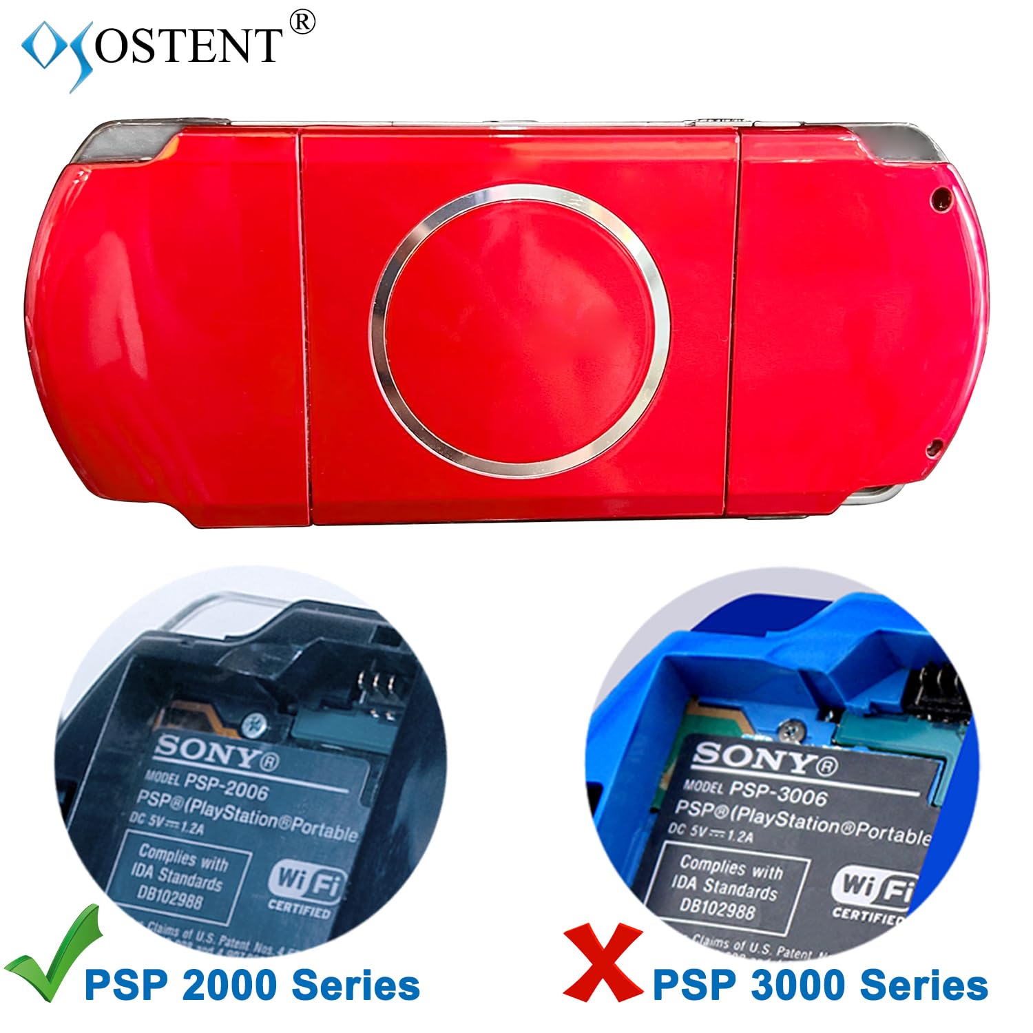 OSTENT Full Housing Shell Faceplate Case Parts Replacement for Sony PSP 2000 Console Color Red