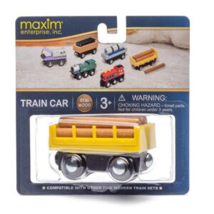 Maxim Enterprise, inc. Log Car for Wooden Railway, 5 Piece Kids Train Set with Magnetic Link and Removable Logs, Compatible with Thomas and Friends, Brio Train Sets & Major Brand Wooden Railway