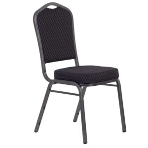 flash furniture 4 pack hercules series crown back stacking banquet chair in black patterned fabric - silver vein frame