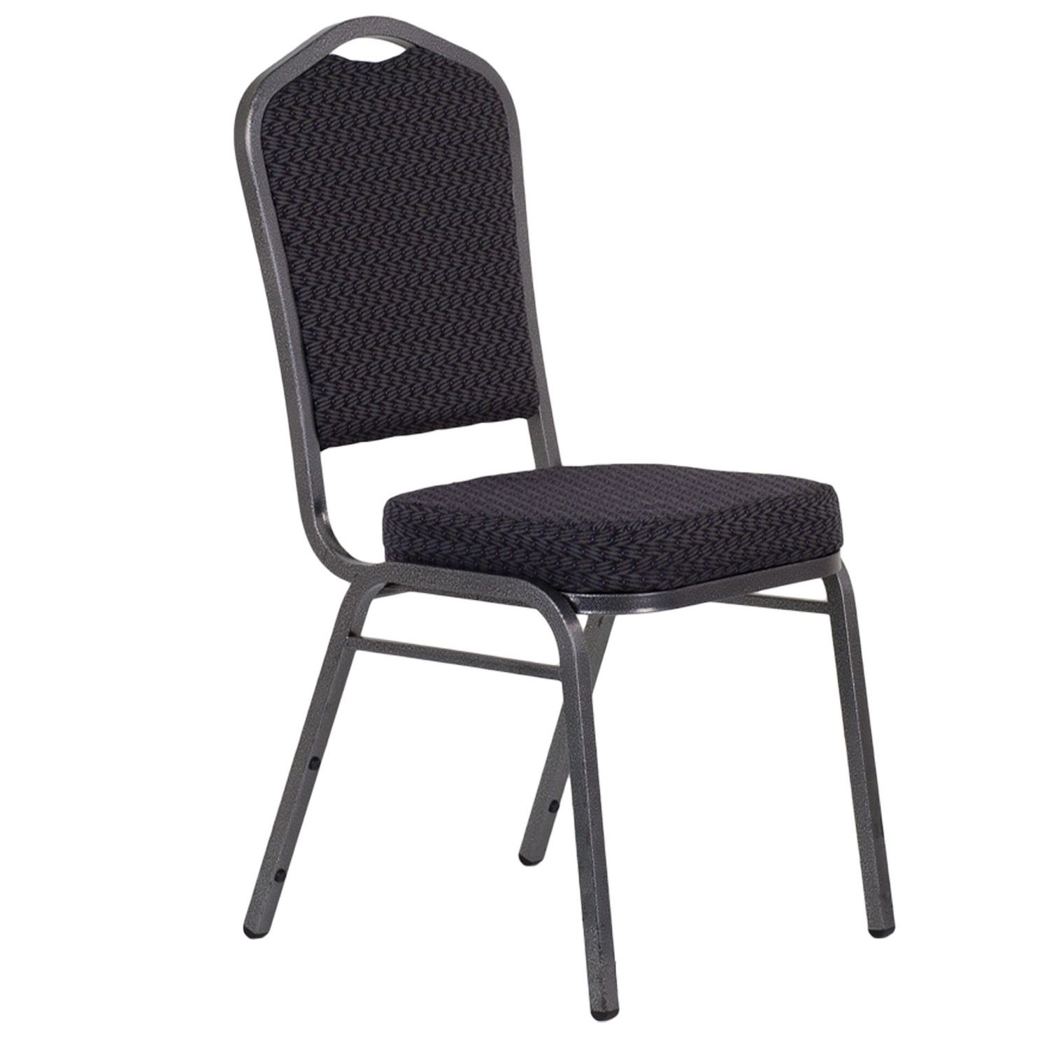 Flash Furniture 4 Pack HERCULES Series Crown Back Stacking Banquet Chair in Black Patterned Fabric - Silver Vein Frame